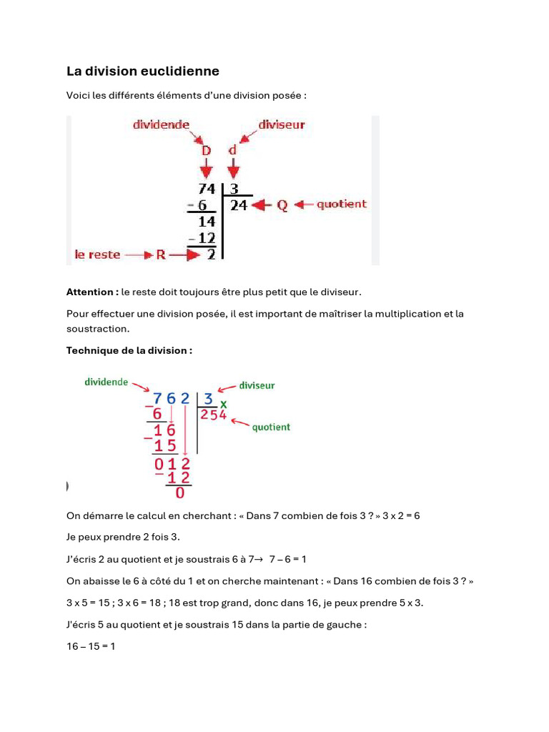 Guide de la division euclidienne posée | PDF