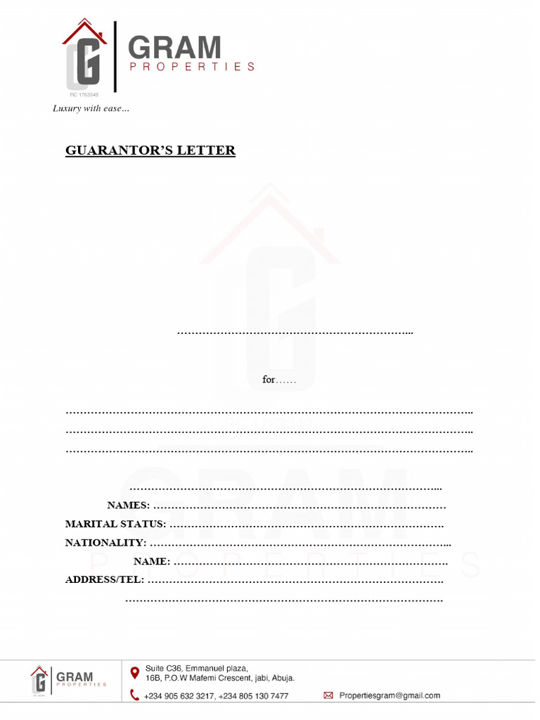 Gram-properties Guarantor Letter. | PDF