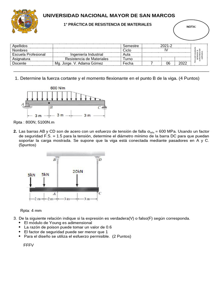 1°practica Calificada T | PDF | Viga (Estructura) | El módulo de Young