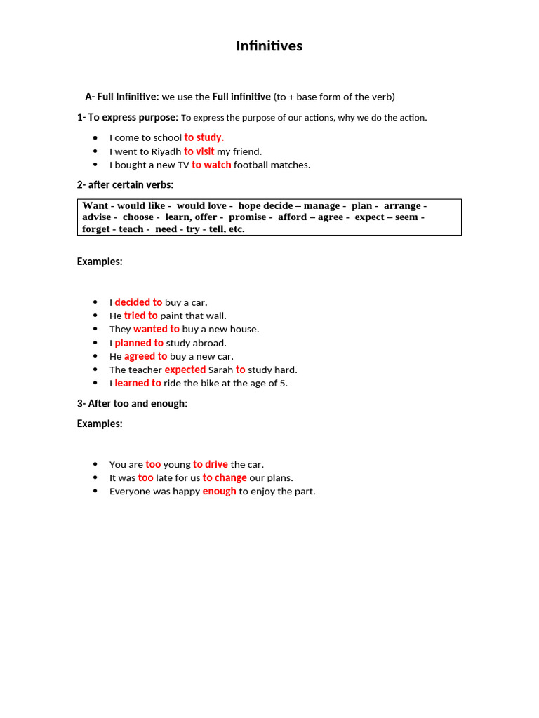 Understanding Infinitives in English | PDF