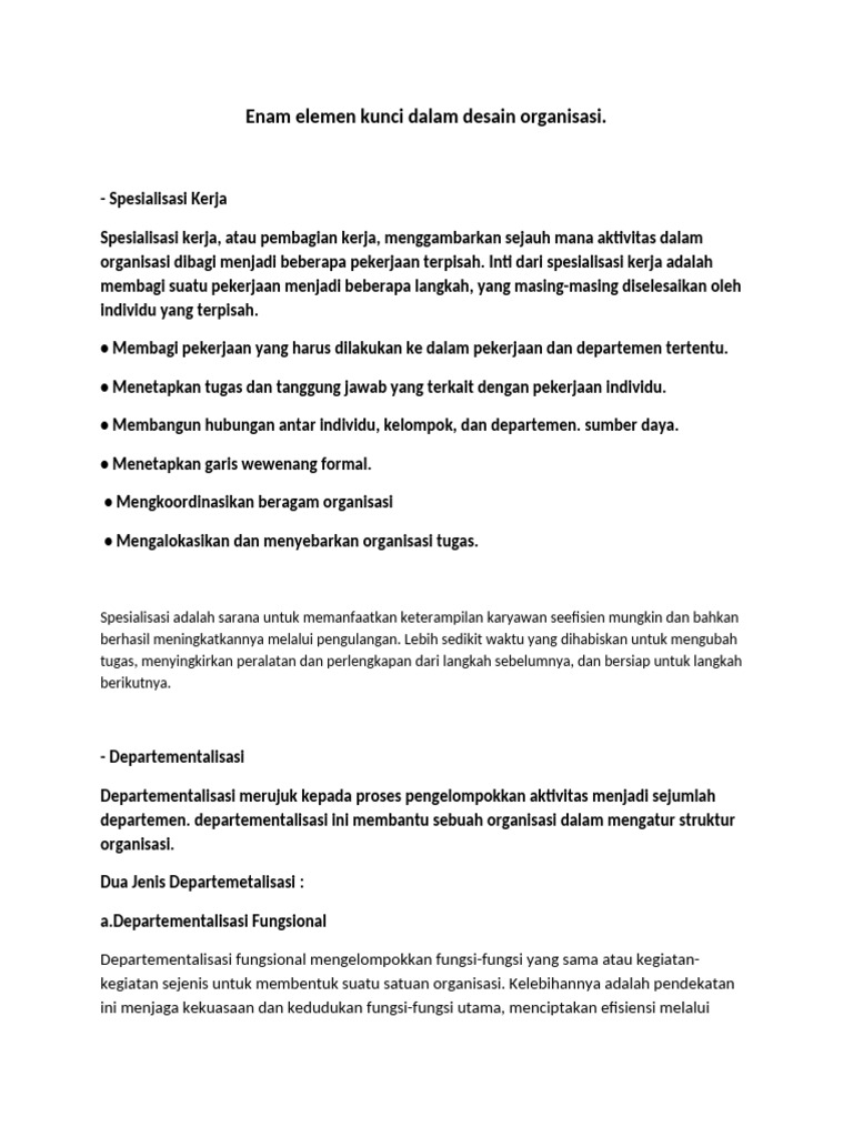 Enam Elemen Kunci Dalam Desain Organisasi | PDF