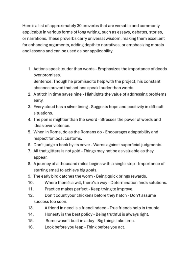 General Proverbs for Enhanced Writing skills | PDF | Proverb