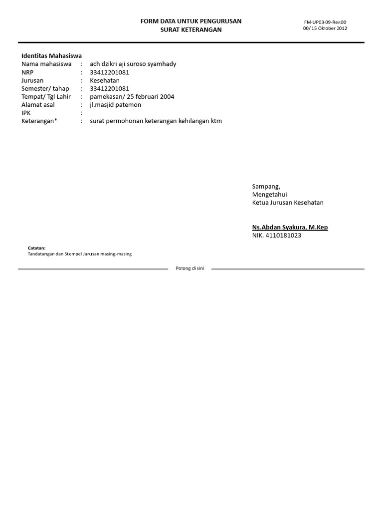 Form Pengajuan SuKet | PDF