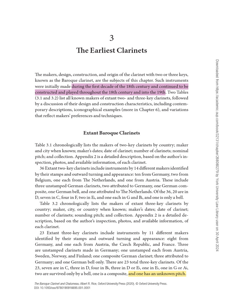 Baroque Clarinets: Makers and Types | PDF | Clarinet | Elementary ...