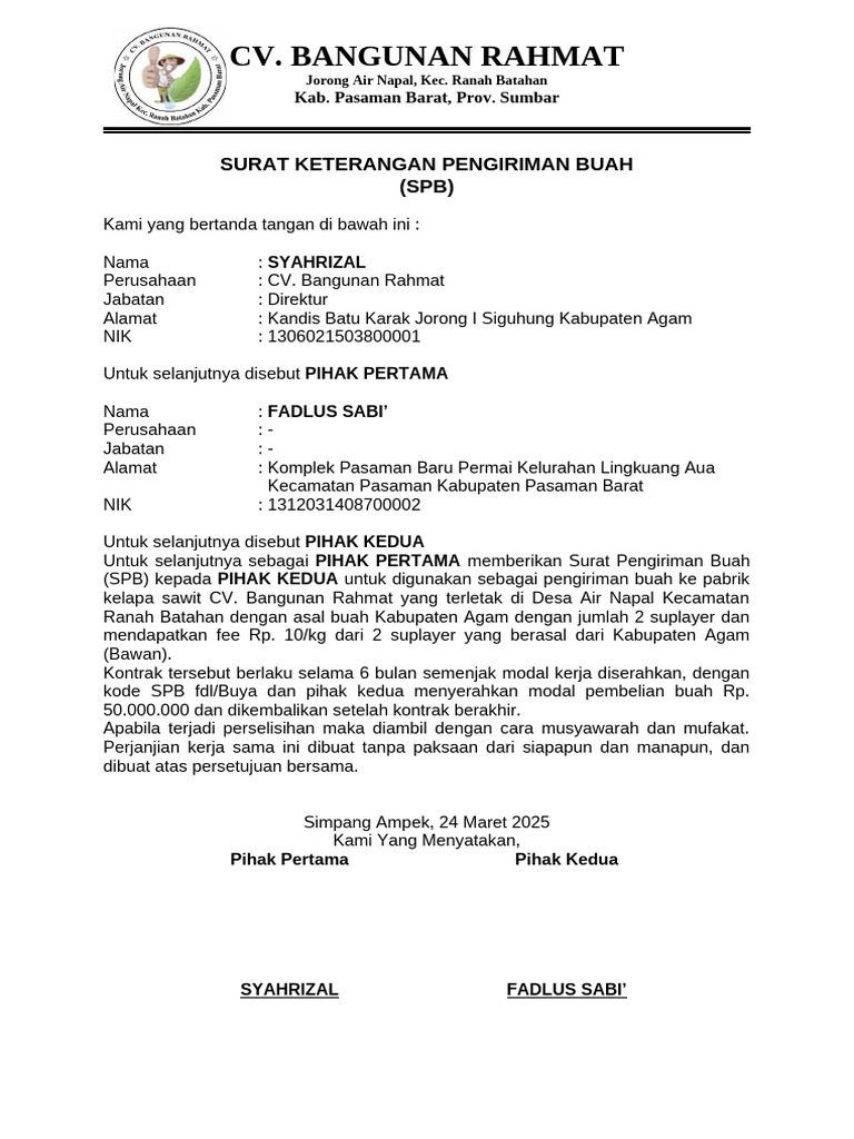 SPB CV Bangunan Rahmat | PDF