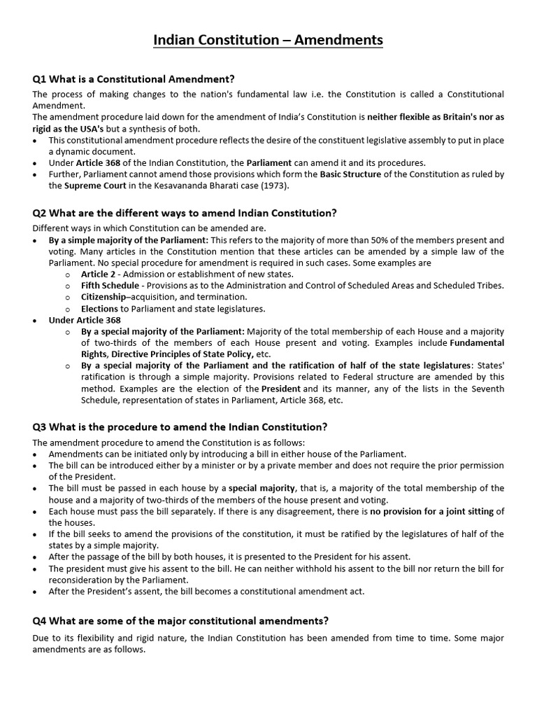 Indian Constitution, Amendment | PDF | Constitutional Amendment | Separation Of Powers