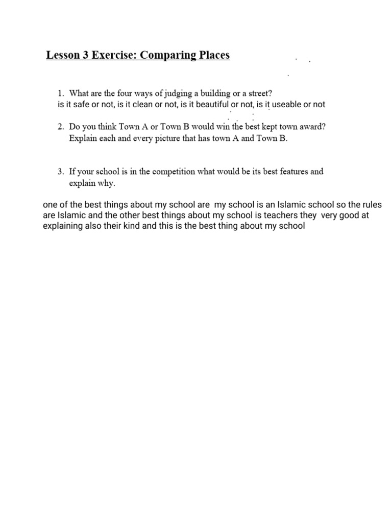 Edited - Munem Tajor - Lesson 3 Exercise Comparing Places | PDF