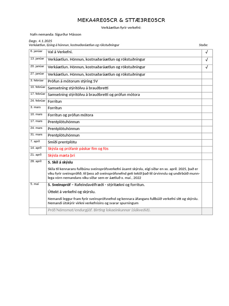 MEKA-C 2025V Verkáætlun | PDF