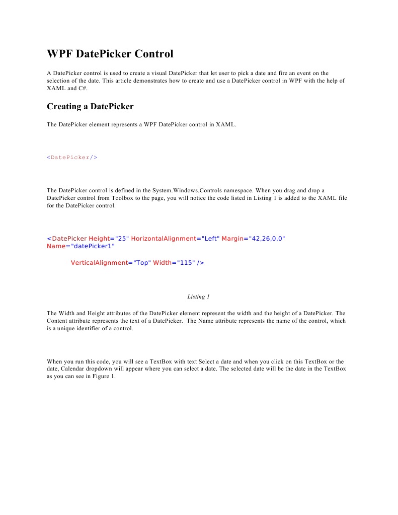 Wpf Date Picker Control Pdf Extensible Application Markup Language Color