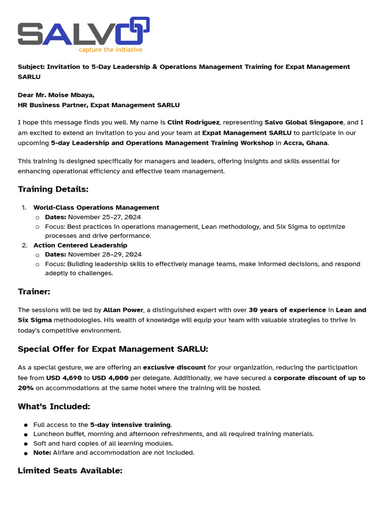 OFFICIAL INVITATION Expat Management SARLU | PDF | Business