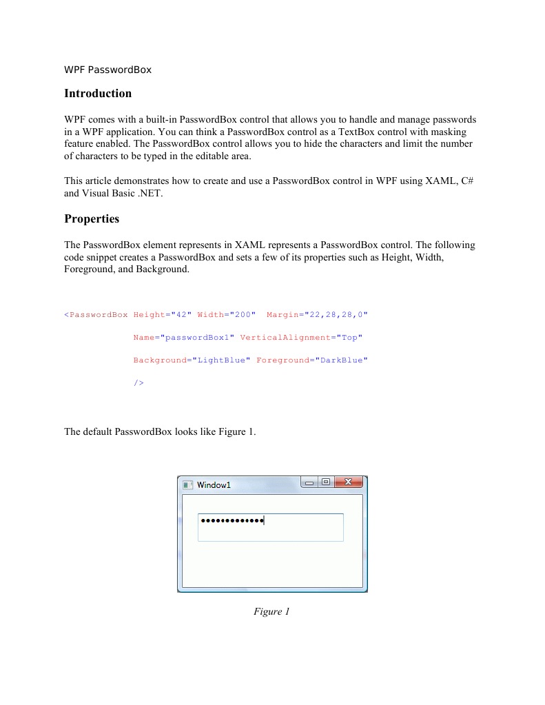 Wpf Passwordbox Pdf Windows Presentation Foundation Extensible Application Markup Language