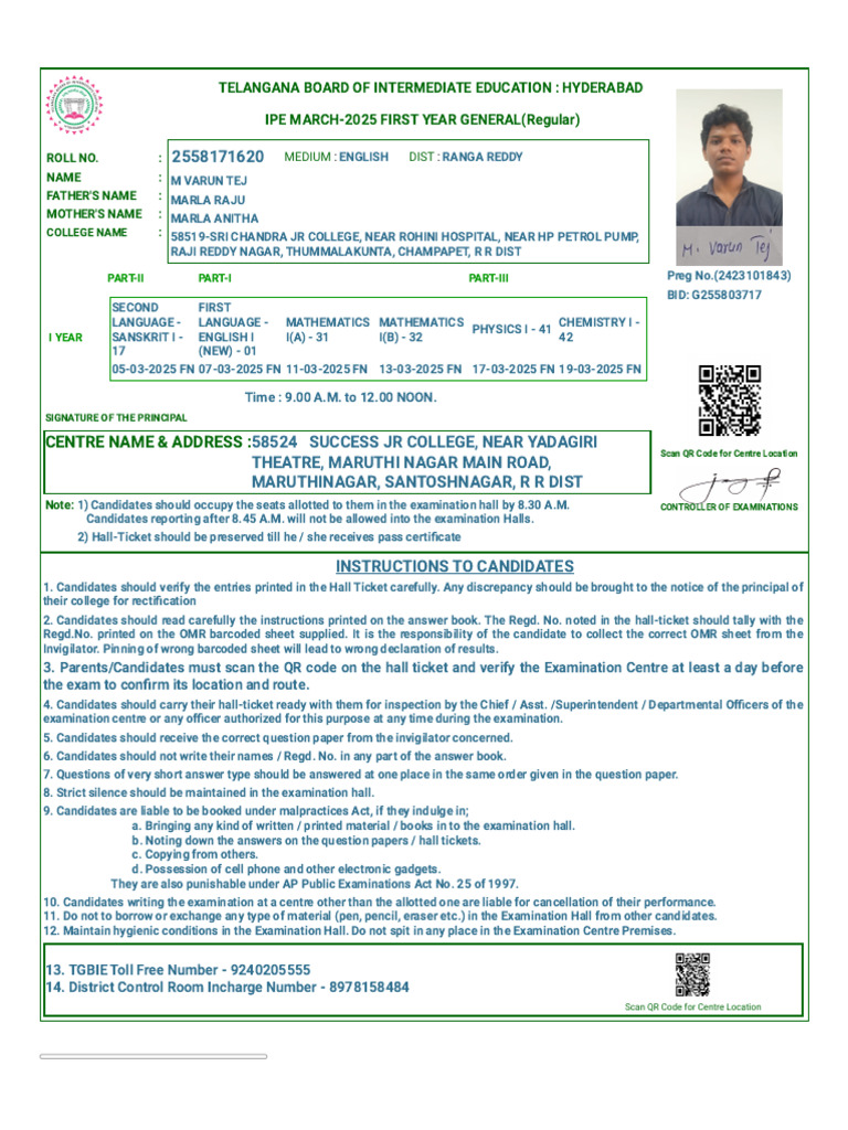 First Year Hall Ticket Download | PDF