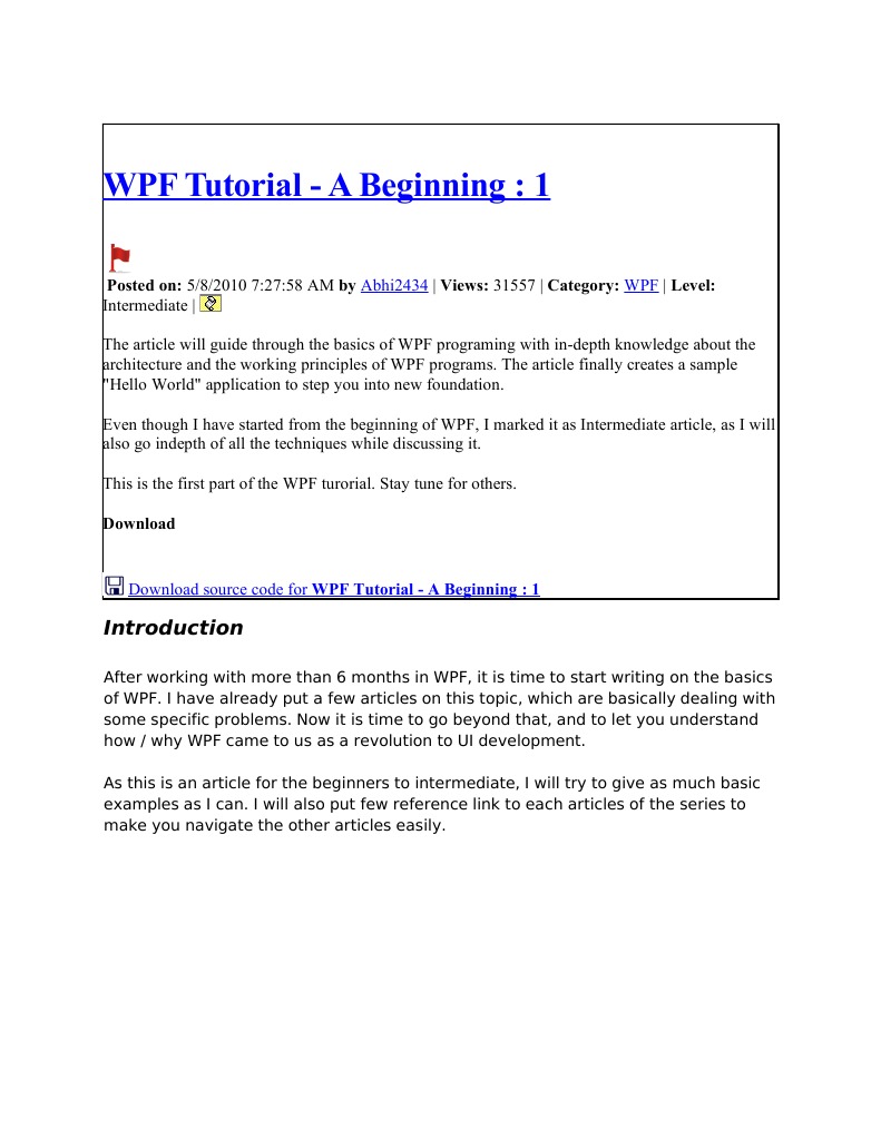 Wpf Tutorial Pdf Windows Presentation Foundation Extensible Application Markup Language