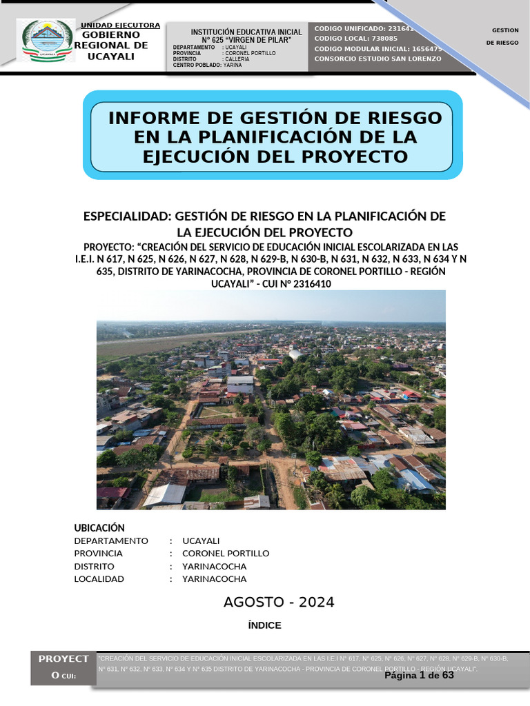 GESTION DE RIESGO EN LA PLANIFICACION-I.E.I- YARINACOCHA-625 | PDF | Riesgo