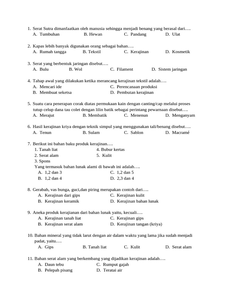 Soal Prakarya Kelas 9 | PDF