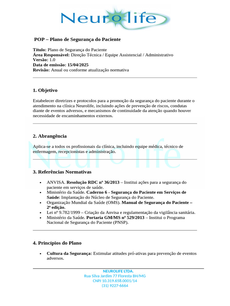 Pop - Plano de Segurança Do Paciente | PDF | Segurança do paciente ...