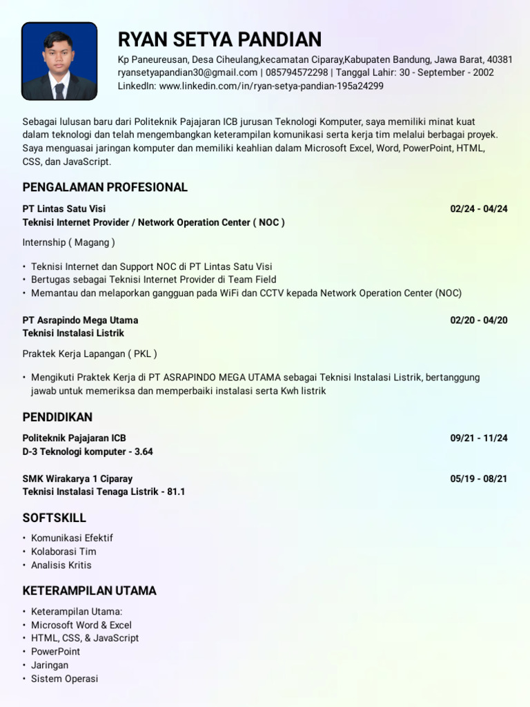 01 CV Ryan Setya Pandian - Resume | PDF