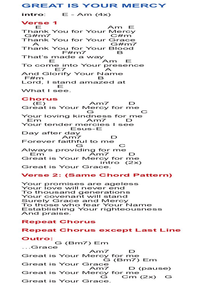 Great is Your Mercy Lyrics and Chords | PDF | Song Structure