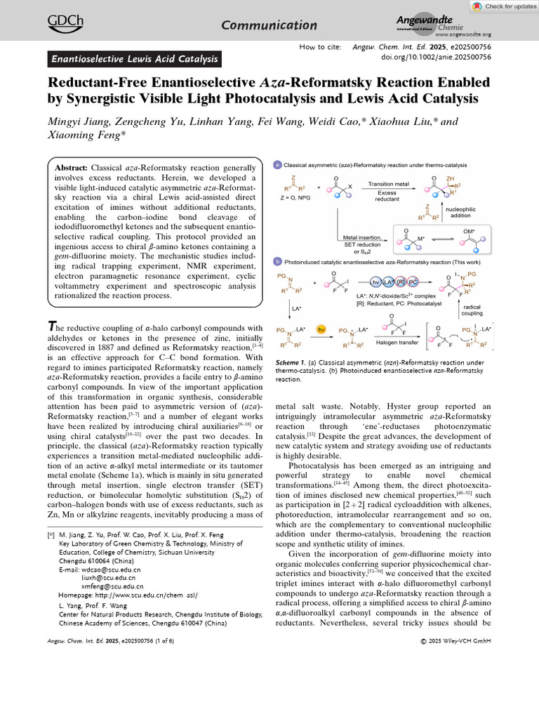 Angew Chem Int Ed - 2025 - Jiang - Reductant Free Enantioselective Aza ...