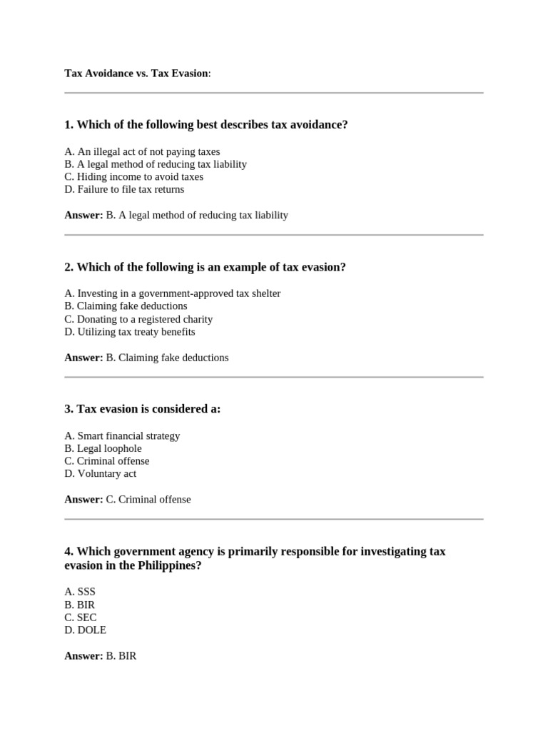 Tax Avoidance vs. Tax Evasion | PDF