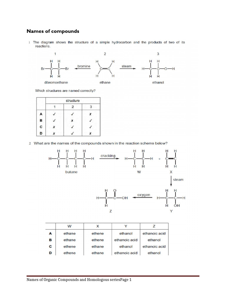 Names of Compounds and Homologous Series | PDF