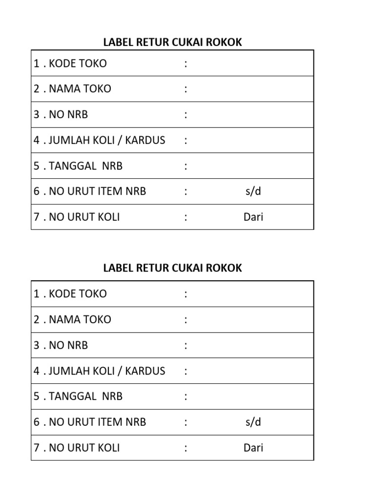 Label Format Karton Retur Cukai Rokok | PDF