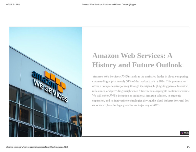 Amazon Web Services A History and Future Outlook | PDF