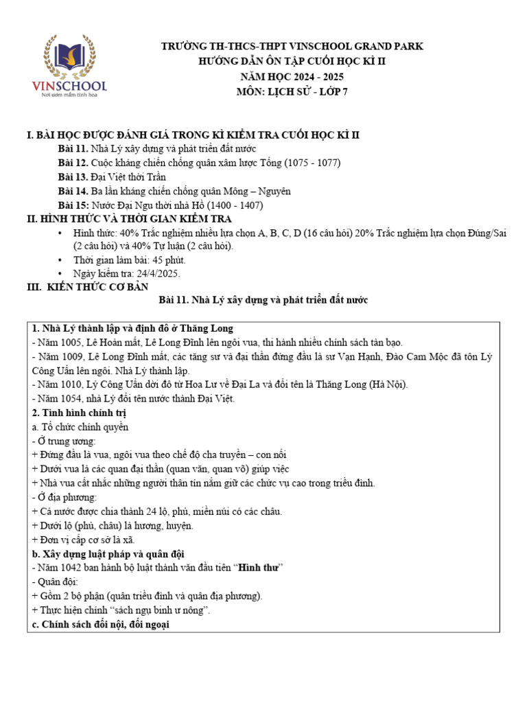 Huong Dan On Tap Cuoi HKII Khoi 7 Mon Lich Su | PDF