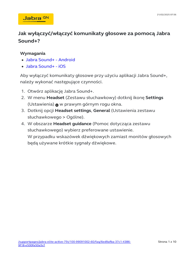 How do I turn off_on voice guidance using Jabra Sound Plus | PDF