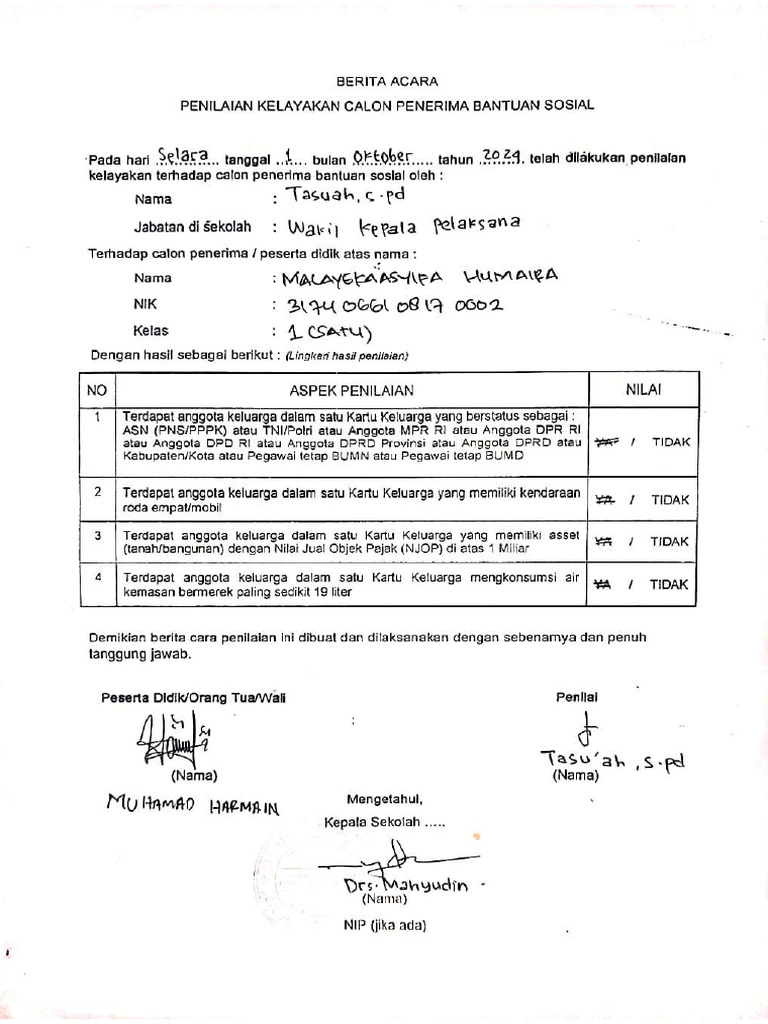 Surat Kelayakan - Malayekaasyifa Humaira (Kelas 1) | PDF