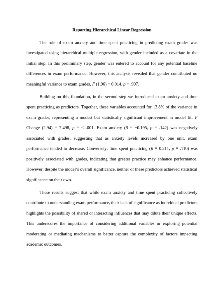Reporting Hierarchical Linear Regression | PDF | Dependent And Independent Variables | Linear ...