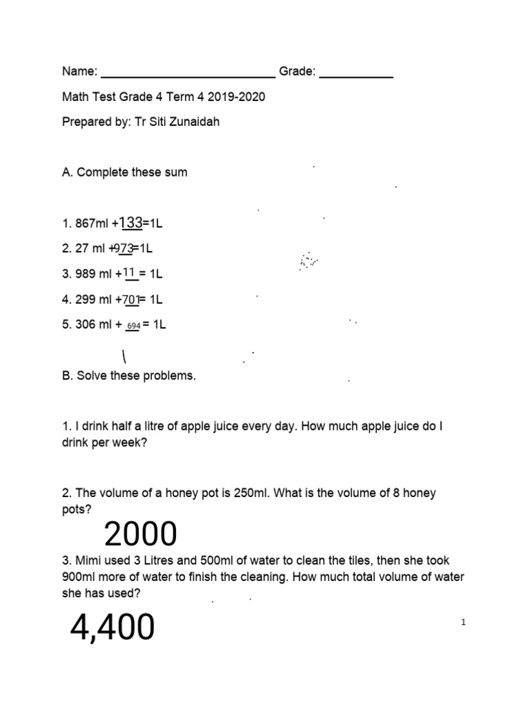 Edited - Math Test Grade 4 | PDF