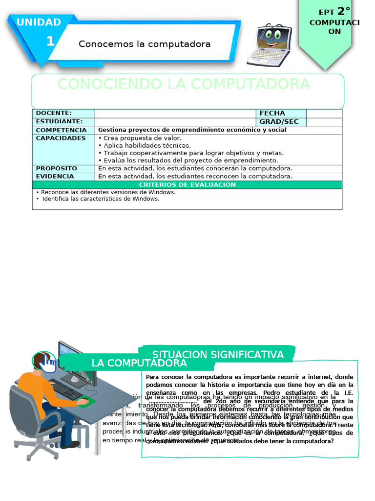 Ficha de Actividad Ept 2°-Semana 1 | PDF | Hardware de la computadora | Informática