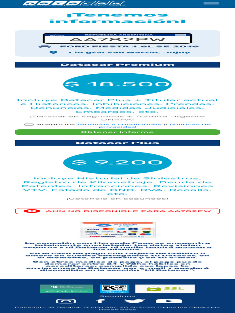 Informe Preliminar - Datacar - Informe de Historial Automotor | PDF