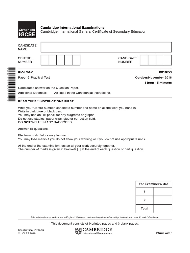 Biology Specimen Paper 5 2023 QP | PDF | Catalase | Starch