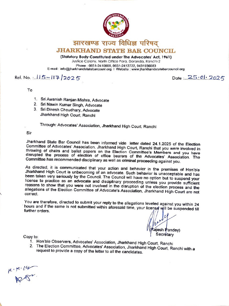 Advocates Association, JHC, Ranchi dt.25.01.2025 | PDF | Government ...