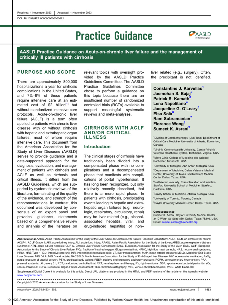 Aasld Practice Guidance On Acute On Chronic Liver.25 | PDF | Cirrhosis ...
