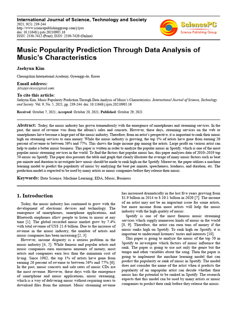 Music Popularity Prediction Through Data Analysis | PDF | Regression ...