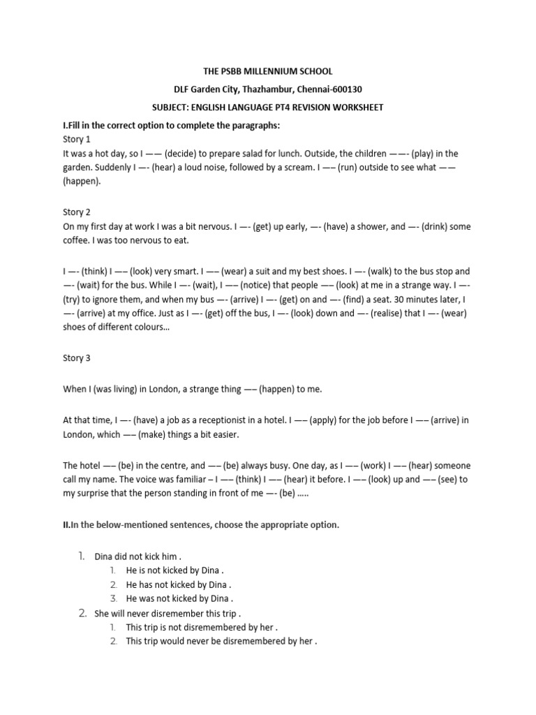 English Language Revision Worksheet | PDF