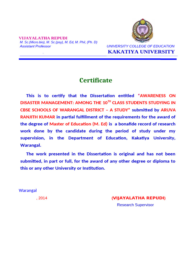 Ranjith Certificate and Declaration | PDF