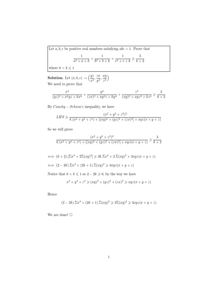 Inequality Proof for Positive Reals abc=1 | PDF