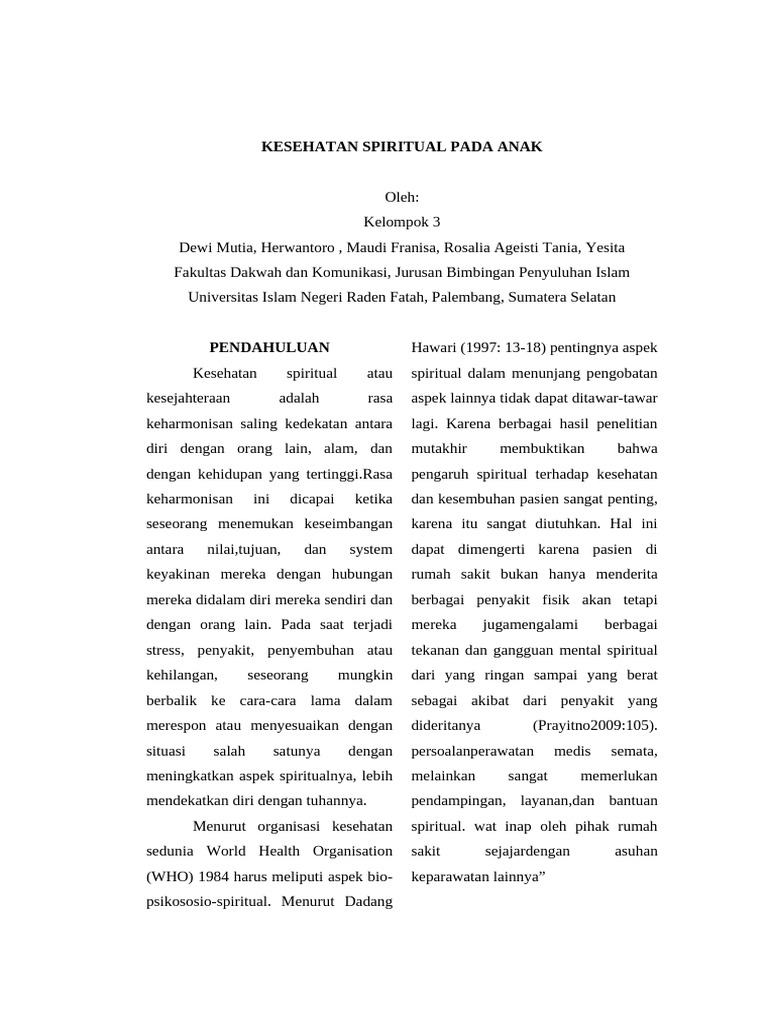 Kesehatan Spiritual Pada Anak | PDF