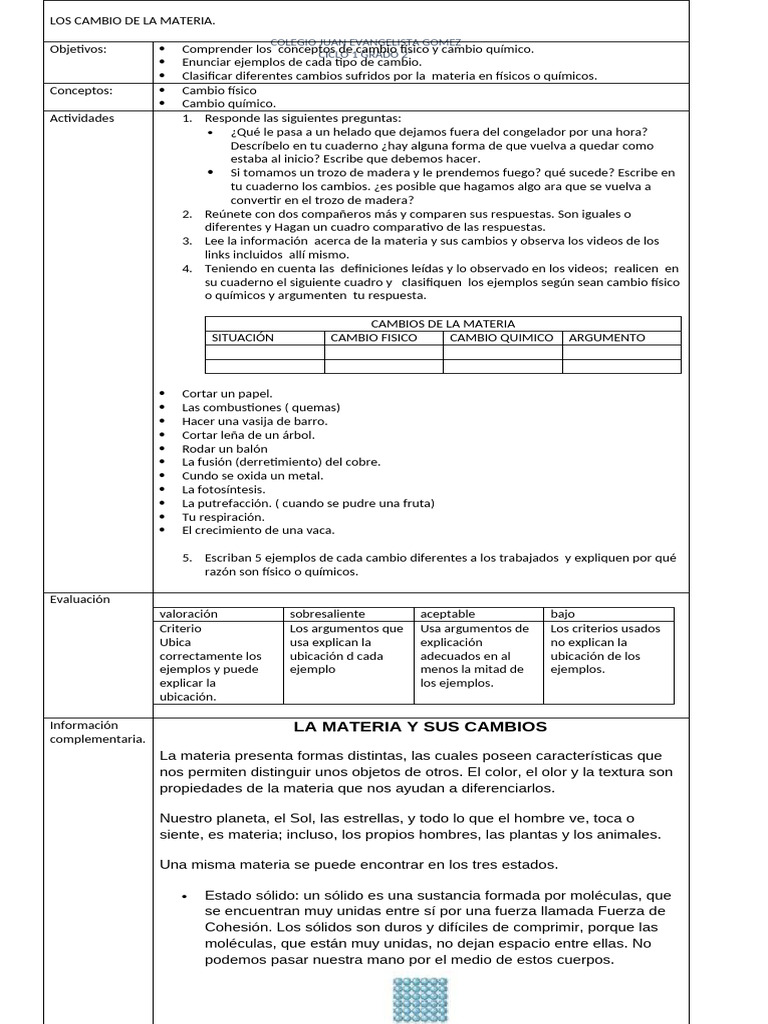 Cambios de La Materia | PDF | Importar | Moléculas
