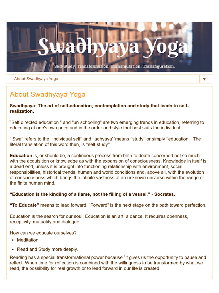 About Swadhyaya Yoga | PDF | New Age | Soul