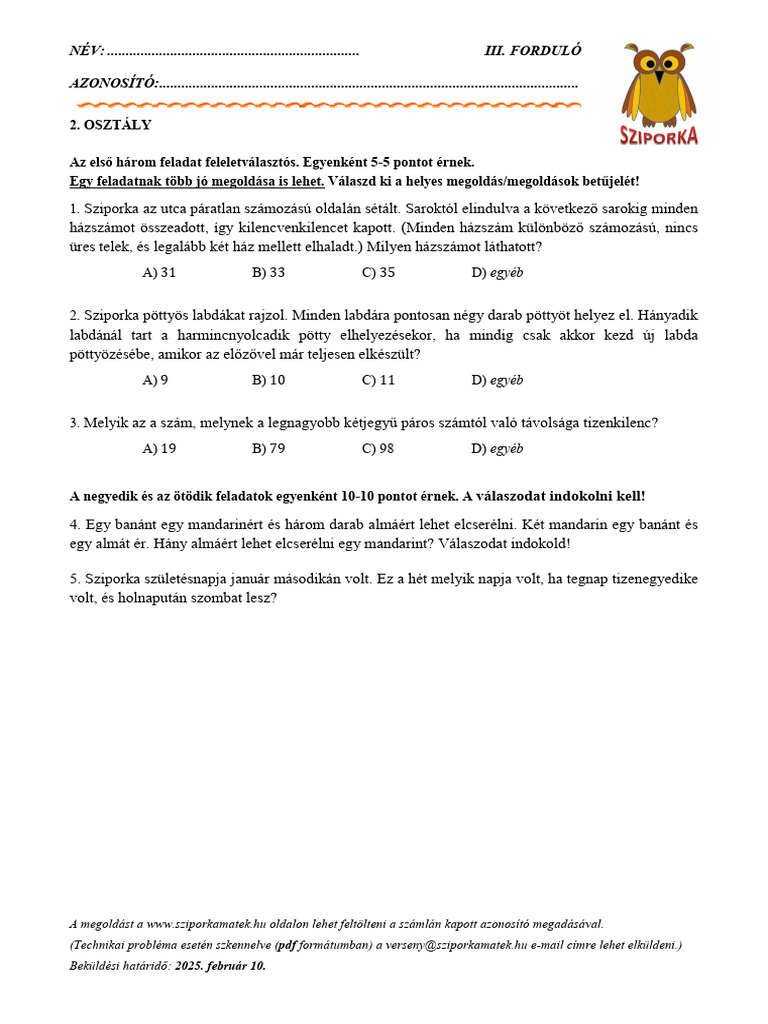 Sziporka 2024 2025 3F 2o | PDF