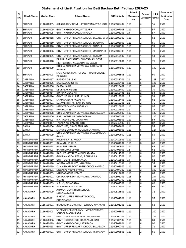 Beti Bachao Beti Padhao Limit 2024-25 | PDF