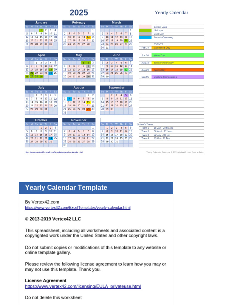 Yearly Calendar Notes Landscape | PDF