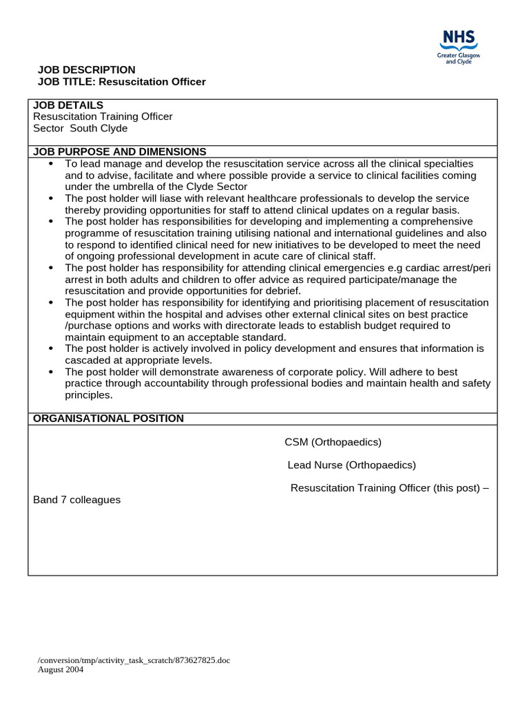 GGC 181847 Job Description | PDF | Cardiopulmonary Resuscitation | Hospital