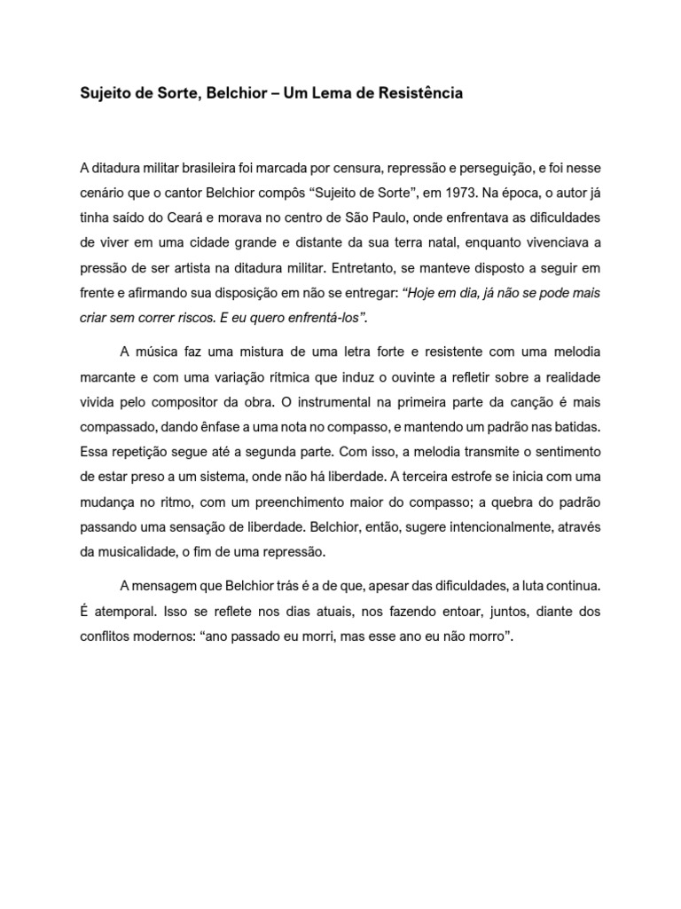 Sujeito de Sorte: Resistência e Liberdade | PDF