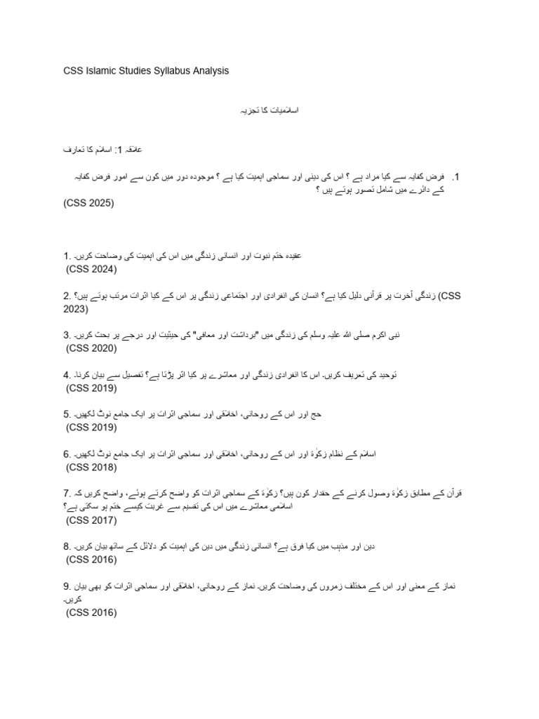 CSS Islamic Studies Syllabus Analysis | PDF